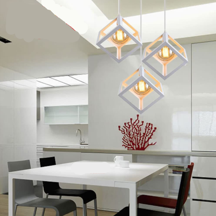 3 Metal White cubes pendant light.